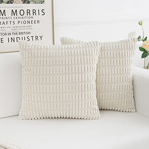 Qidordour Throw Pillow Covers, 18x18 inch, Pack of 2 Couch Pillows Cover, Soft Corduroy Decorative Pillow Covers, Square Pillowcase for Bed Sofa Chair Car Bedroom Home Boho Farmhouse Decor, Cream