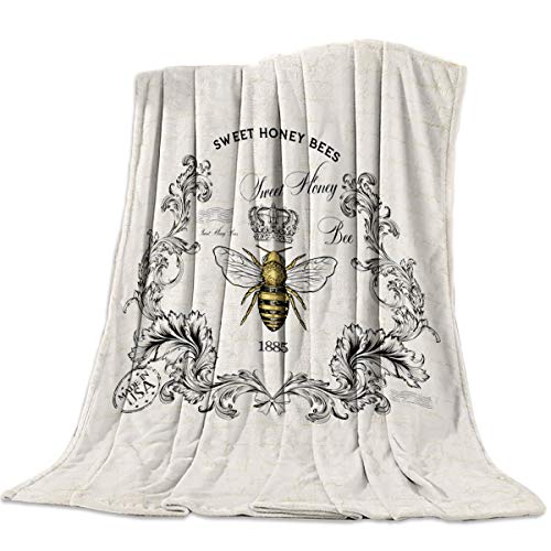 Heart Pain Soft Flannel Fleece Blanket Sweet Honey Bees Breathable Throw Blanket Vintage Newspaper Cozy Blanket for Couch Sofa Bed Living Room Suitable for All Season - 50x60 inch