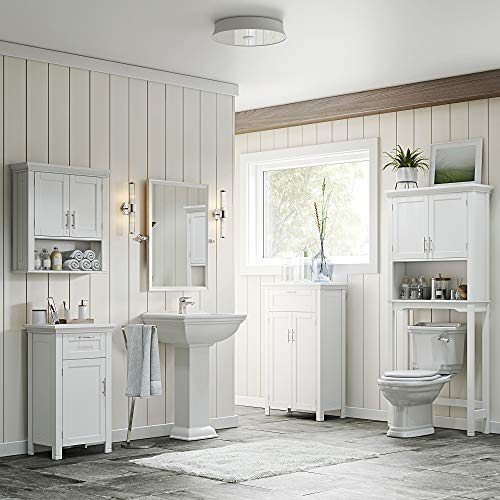 RiverRidge Somerset Two-Door Floor Cabinet, White & White Somerset Bathroom Over The Toilet Storage Spacesaver with Open Shelf and Two Doors