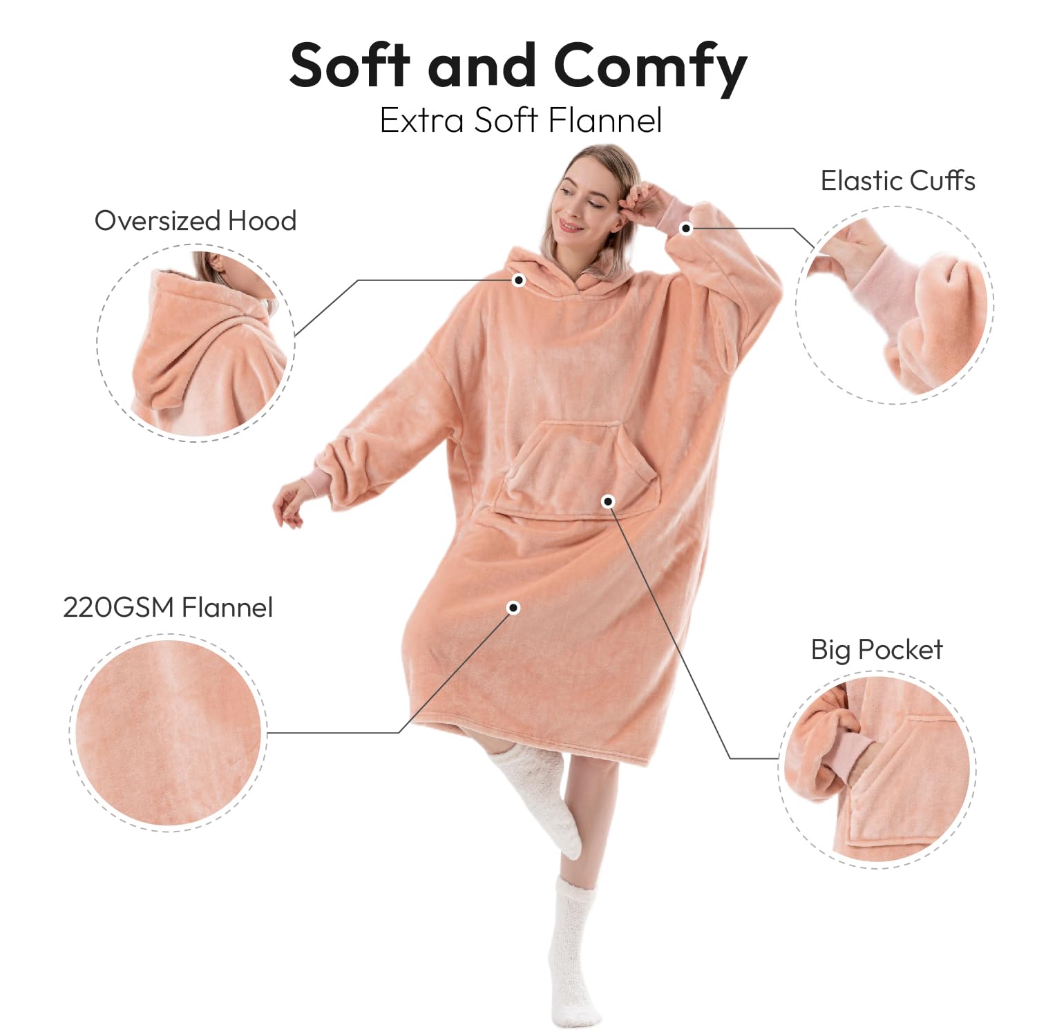 Wearable Blanket Hoodie for Women/Kids/Men, Oversized & Cozy Sherpa Lined Hoodie Sweatshirt Blanket(Pink,Long)