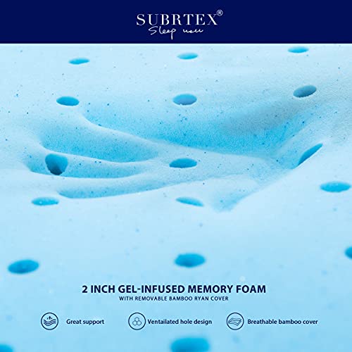 subrtex 2 Inch Bed Mattress Topper and Removable Bamboo Cover Bundle (Twin)