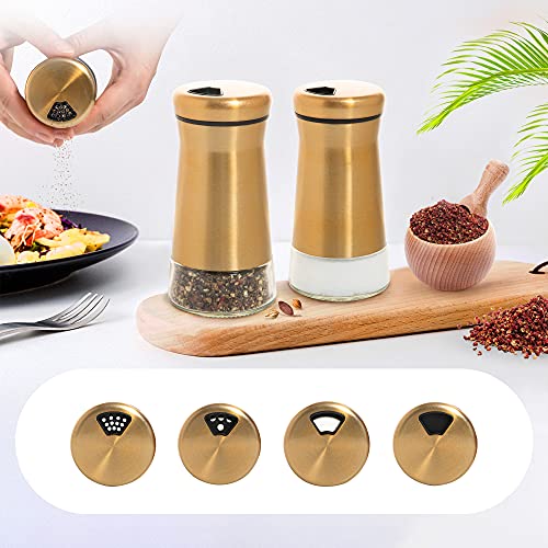 bonris Copper Stainless Steel Salt and Pepper Shakers,Clear Bottom Jar Bottle Container with Stainless Steel Top,with Adjustable Pouring Hole