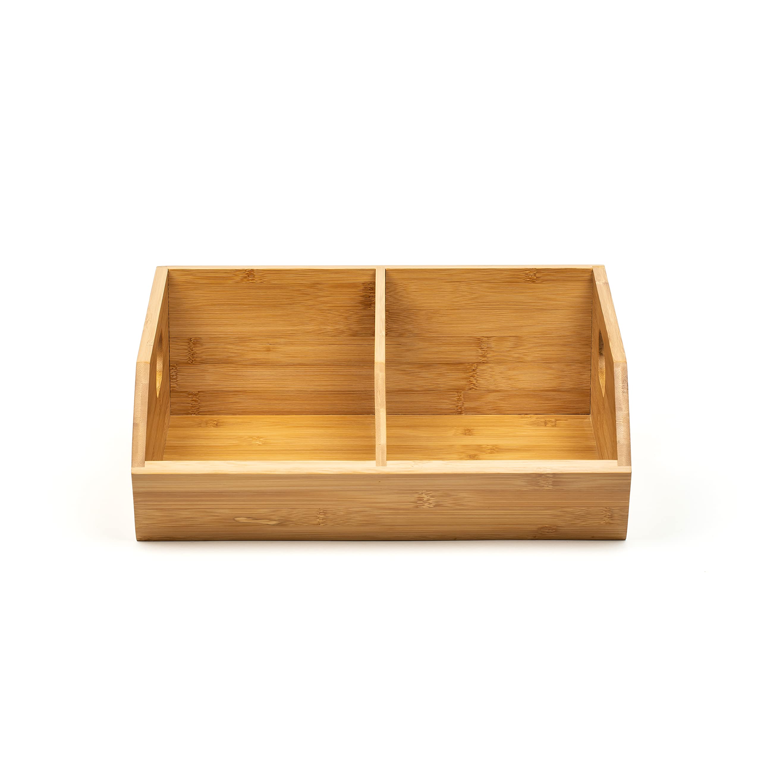 Merlin's Market Space-Saving Bamboo Organizer Bin - Polished 14'' Aesthetic Wood Basket with Ergonomic handles & non-slip feet Spacious box declutters your Kitchen, Bathroom, Bedroom and More
