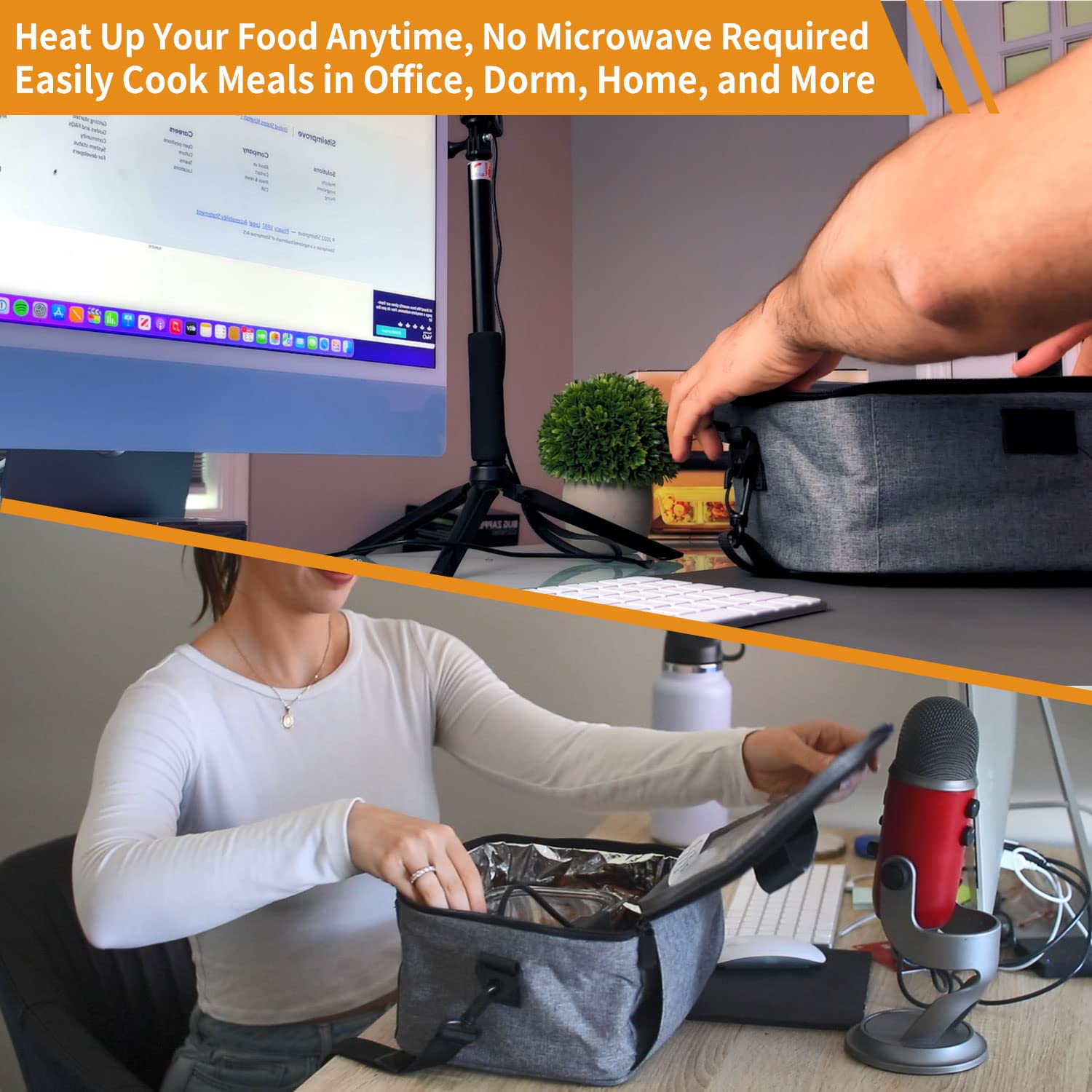 Aotto Portable Oven Food Warmer Lunch Box, 110V Personal Mini Portable Microwave and 3-in-1 Car Food Warmer Bundle (Grey and Black)