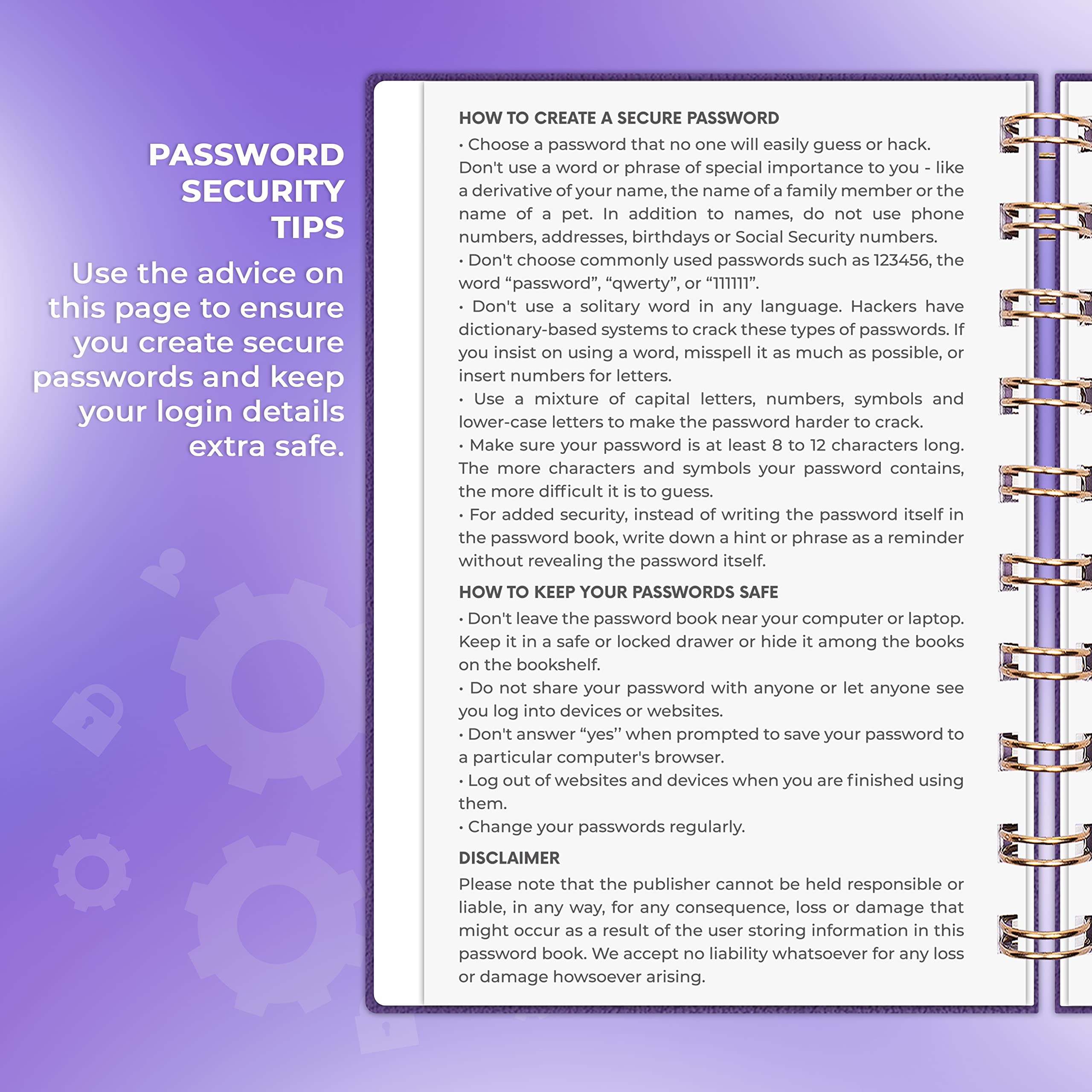 Clever Fox Password Book Spiral – Mini Internet Address & Password Organizer with Laminated Alphabetical Tabs – Small Password Keeper Journal – Hardcover, Pocket Size, 4.7x5.7” (Purple)