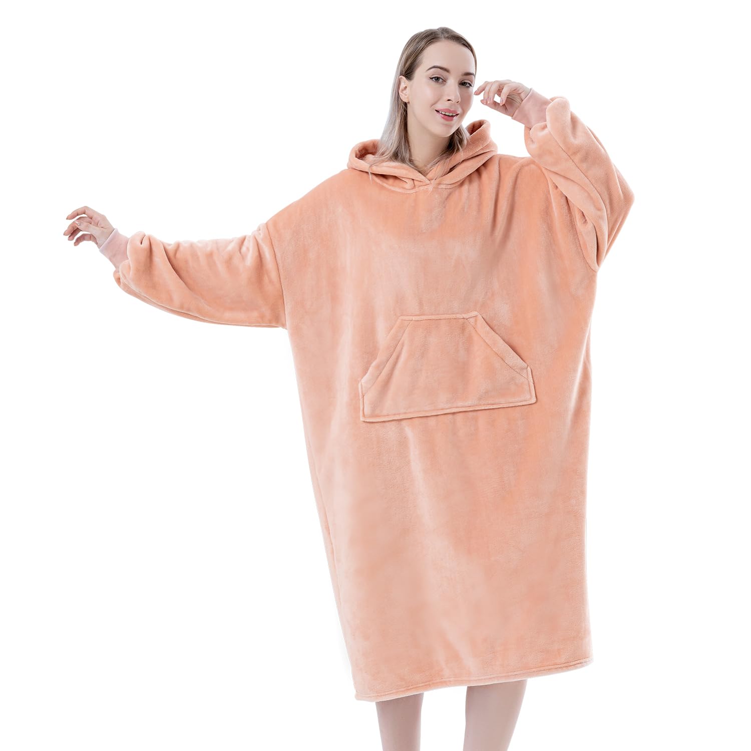 Wearable Blanket Hoodie for Women/Kids/Men, Oversized & Cozy Sherpa Lined Hoodie Sweatshirt Blanket(Pink,Long)