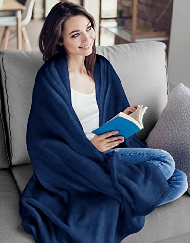 Utopia Bedding Fleece Blanket Queen Size Navy 300GSM Luxury Bed Blanket Anti-Static Fuzzy Soft Blanket Microfiber (90x90 Inches)