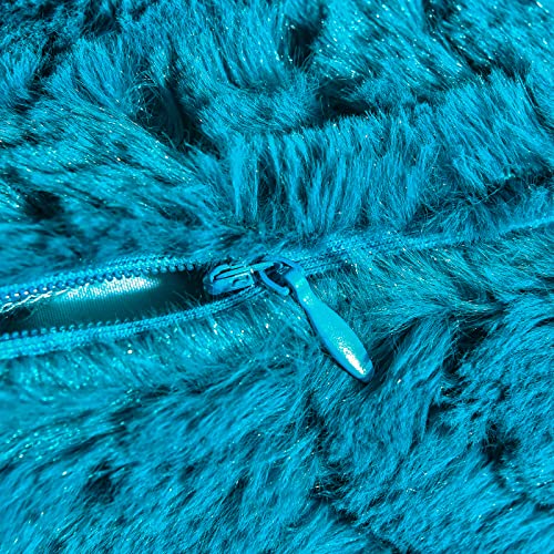 YUSOKI Luxury Faux Fur Throw Pillow Covers-18 x18,Set of 2-Decorative Fuzzy Fluffy Cozy Pillow Cases for Sofa Couch Bedroom Without Insert(Teal/Turquoise,18"x18")