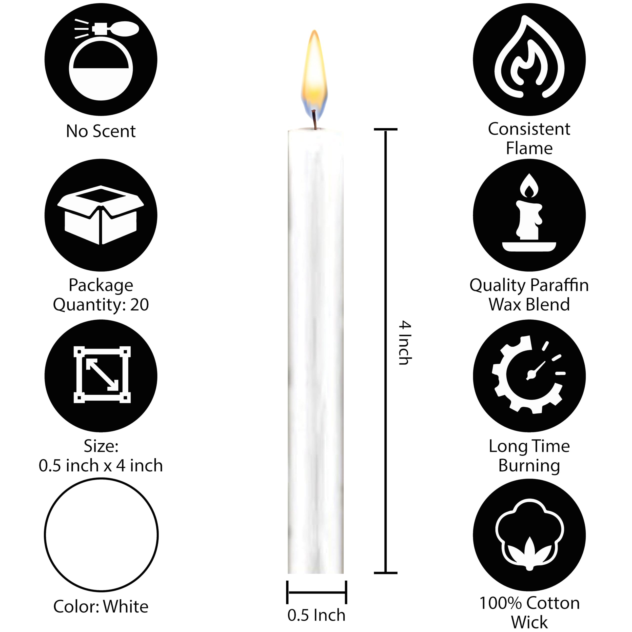 Dinil – Set of 20 White Spell & Chime Candles – Premium Mini Taper Candles for Rituals, Prayer, Birthdays, Meditation, Altar, Spells, Chime Candles - 4 Inch Tall, Unscented (White)