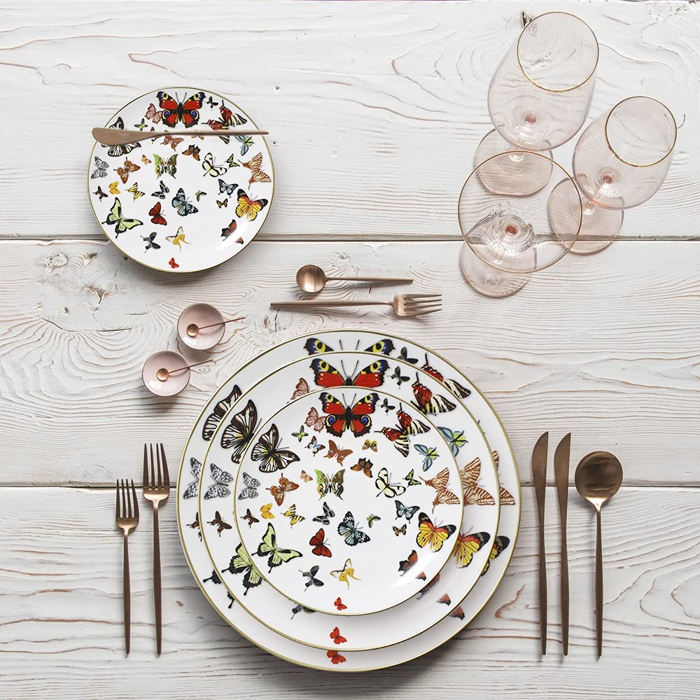 Bone China Plate, Nordic Style 6.5" Butterfly Gold Edge Plate Dessert Plate Ceramic Plate, Household Cutlery Set, Microwave Oven Dishwasher Safe (Size : Set of 4)