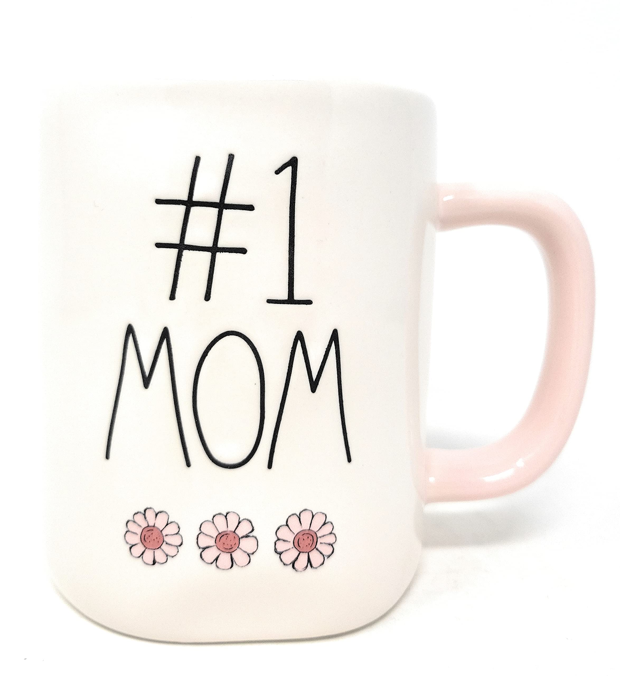 Rae Dunn #1 MOM Mug, With Pink Flowers and Handle, LL Coffee, Tea, Latte, Hot Drinks, Ceramic By Magenta, Mother's Day Birthday Holiday Gift, Gifts