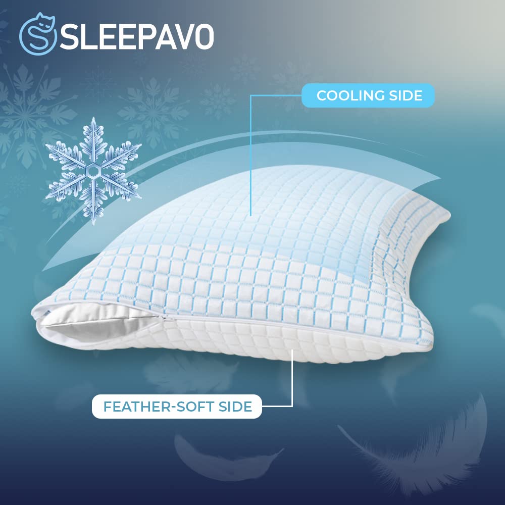 Sleepavo Cooling Pillow Case Queen Size - Cool Pillow Case for Hot Sleepers Zipper Soft Cooling Pillow Protector Pillowcase for Night Sweats with Derived Viscose Rayon - Queen Pillow Covers