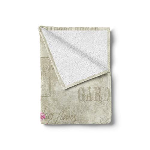 Lunarable Lavender Throw Blanket, Postal Stamps and Postmarks Grungy Backdrop Romantic Bridal Corsage, Flannel Fleece Accent Piece Soft Couch Cover for Adults, 50" x 70", Pale Pink Lavender Tan