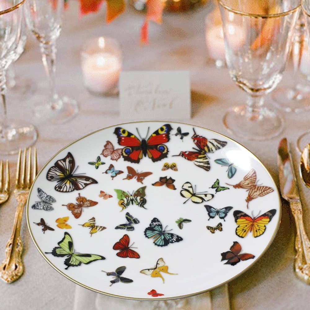 Bone China Plate, Nordic Style 6.5" Butterfly Gold Edge Plate Dessert Plate Ceramic Plate, Household Cutlery Set, Microwave Oven Dishwasher Safe (Size : Set of 4)