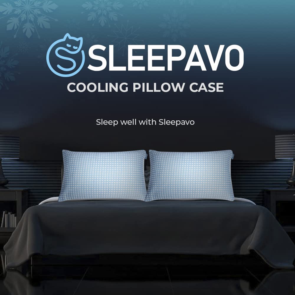 Sleepavo Cooling Pillow Case Queen Size - Cool Pillow Case for Hot Sleepers Zipper Soft Cooling Pillow Protector Pillowcase for Night Sweats with Derived Viscose Rayon - Queen Pillow Covers