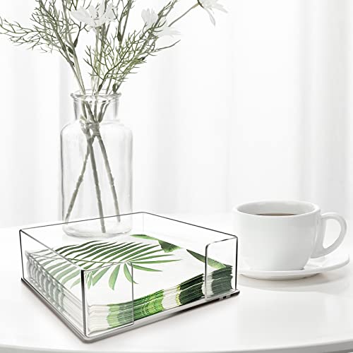 Napkin Holder, Acrylic Luncheon Napkins Holder for Table and Kitchen, Table Top Napkin Holders, Tissue Dispenser, Napkin Tray for for Bathroom, Kitchen, Parties, Weddings, Events 7 x 7 inches