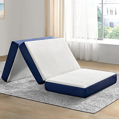 Molblly Folding Mattress, 6 inch Memory Foam Tri Folding Mattress, Portable Trifold Mattress Topper with Breathable & Washable Cover, Foldable Mattress Guest Bed for Camping, Queen Size - 58"x 78"x 6"
