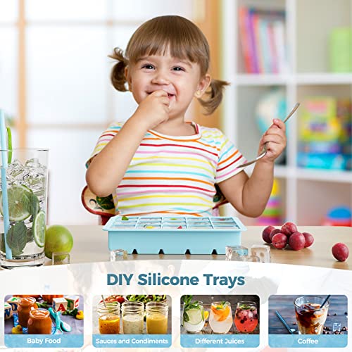 dasfork Ice Cube Trays 4 Pack, Food-grade Silicone Ice Cube Molds with Lid, Flexible Easy Release Silicone Trays for Freezer and Oven, BPA Free
