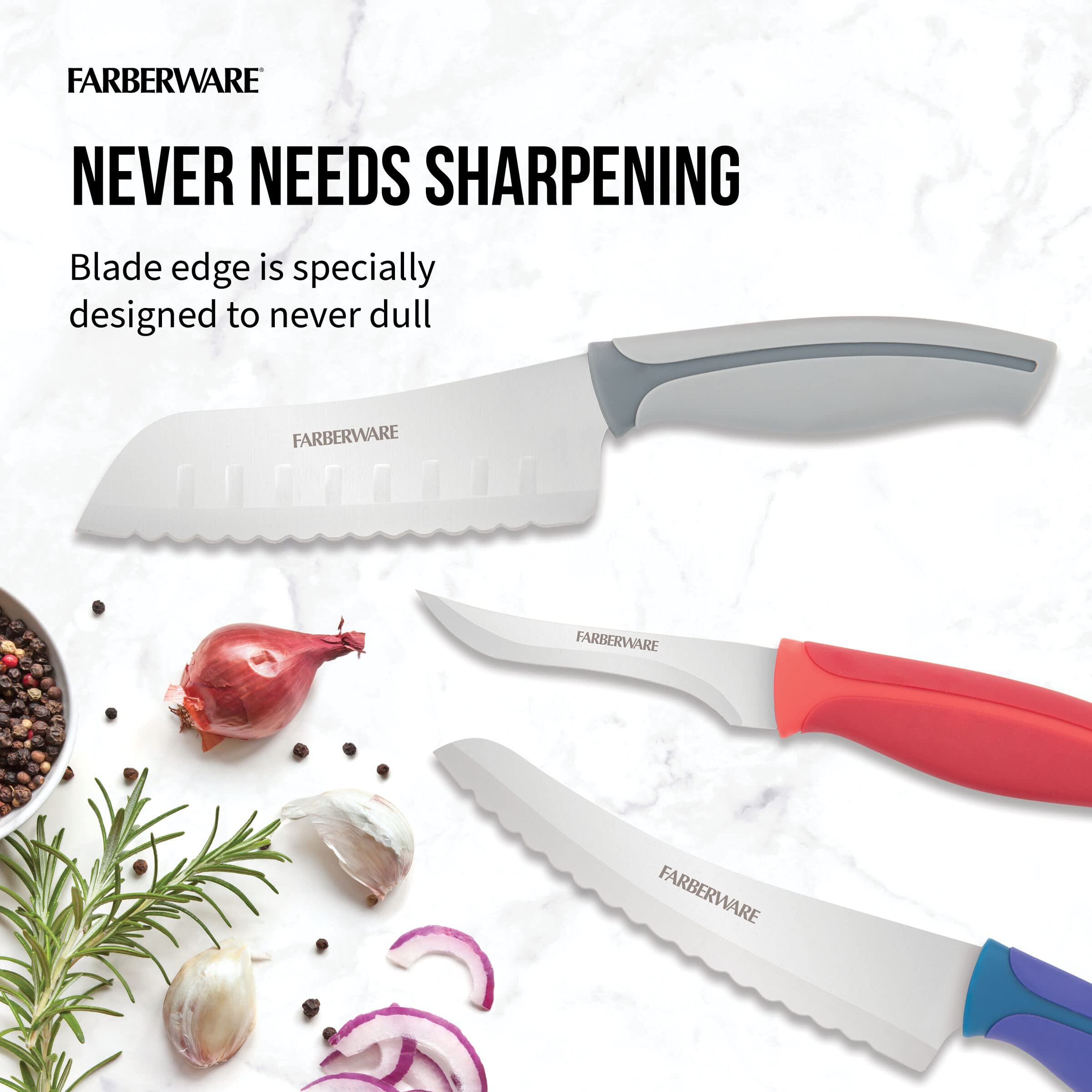 Farberware Precise Slice Utility Knife Set, 3 Piece, Multicolor