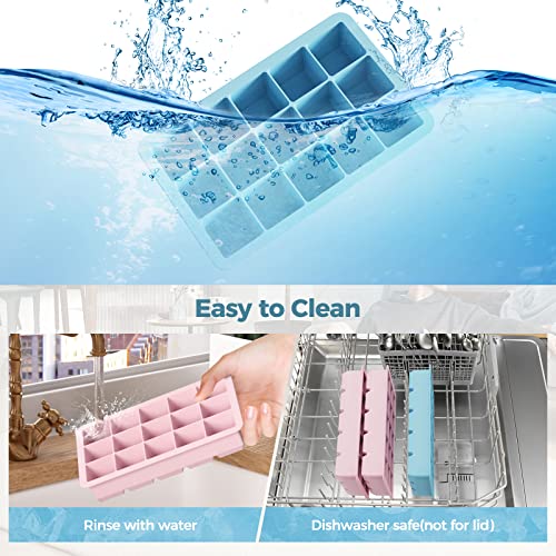 dasfork Ice Cube Trays 4 Pack, Food-grade Silicone Ice Cube Molds with Lid, Flexible Easy Release Silicone Trays for Freezer and Oven, BPA Free