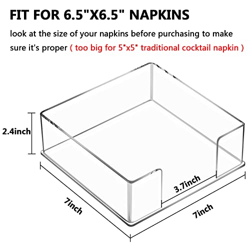Napkin Holder, Acrylic Luncheon Napkins Holder for Table and Kitchen, Table Top Napkin Holders, Tissue Dispenser, Napkin Tray for for Bathroom, Kitchen, Parties, Weddings, Events 7 x 7 inches