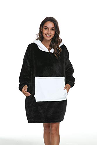 LATH.PIN Panda Wearable Blanket Hoodie Oversized Sherpa Fleece Hoodie Blanket Giant Hooded Sweatshirt Blanket Jacket with Sleeves
