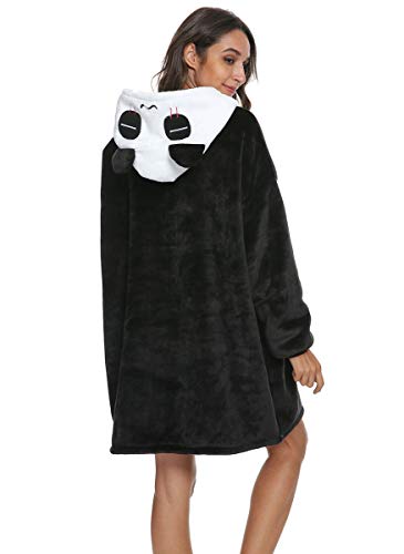 LATH.PIN Panda Wearable Blanket Hoodie Oversized Sherpa Fleece Hoodie Blanket Giant Hooded Sweatshirt Blanket Jacket with Sleeves