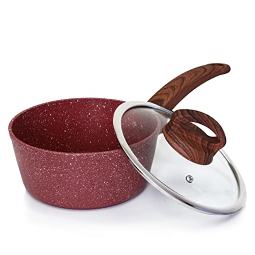 Easy chef always 2 Quart Saucepan with lid, Nonstick Small Sauce Pot with Granite Coating, Cooking Sauce Pan, Saucepan for Stove Top, Healthy Nonstick Pot with Lid, PFOA Free, Soup Pan Milk Pan, Red