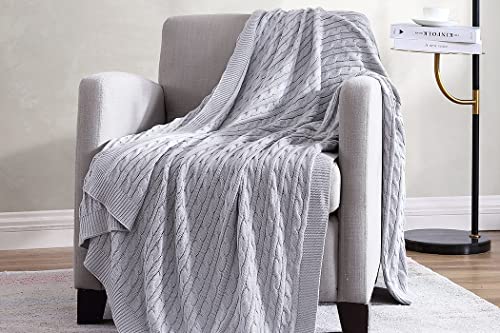 The Nesting Company – Oak 100% Cotton Cable Knit 50" x 70" Throw Blanket (Gray)