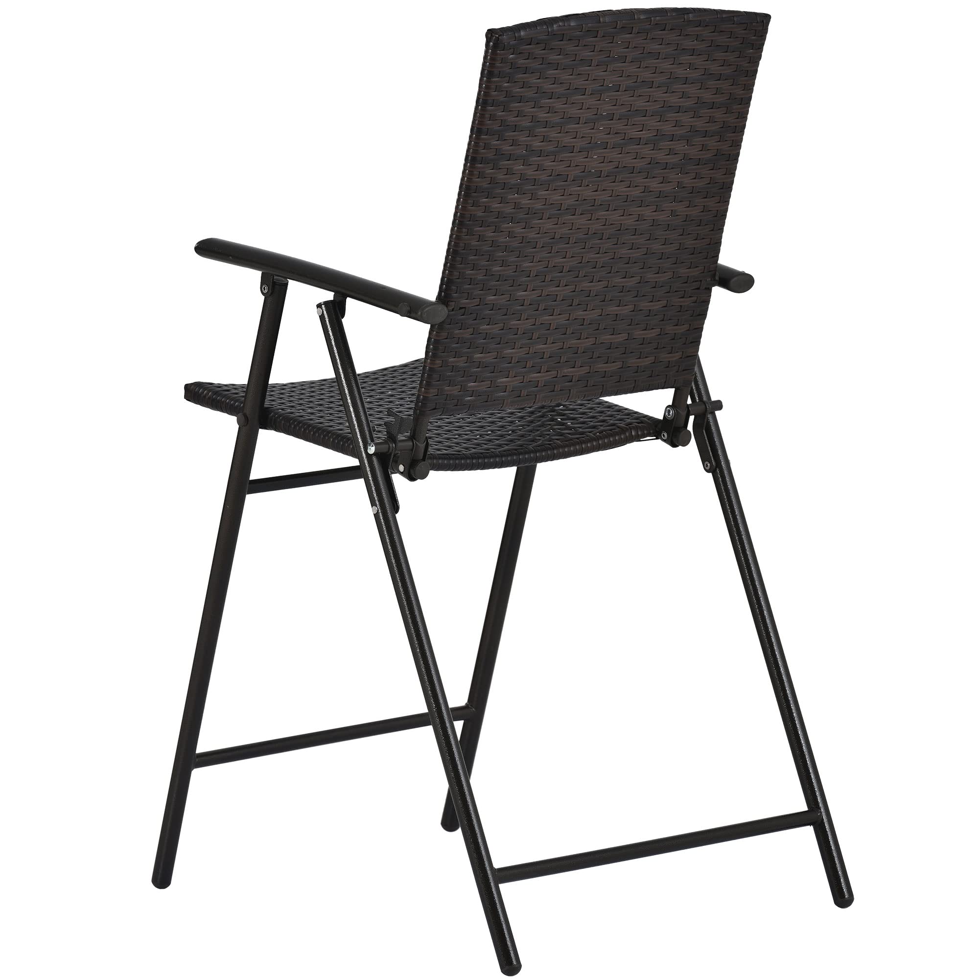 LZ LEISURE ZONE Paito Dining Table Set, 5-Piece Patio Furniture Sets, Outdoor PE Wicker Counter Height Dining Table Set with Umbrella Hole & 4 Foldable Chairs, Brown