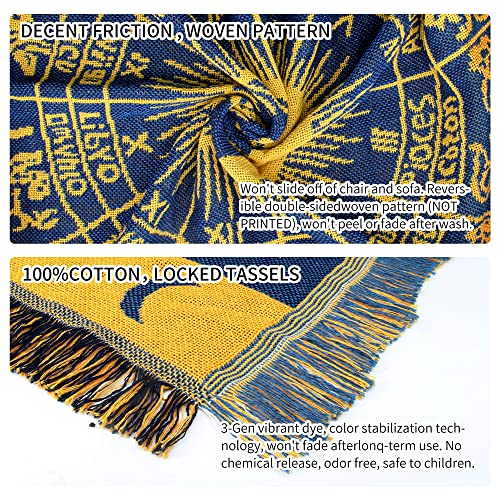Zodiac Throw Blanket,Edcooy Boho Hippie Woven Witchy Astrology Celestial Constellation Balnket for Home Decor, Double Side Cover Chair Sofa Couch(Yellow,S 51" x 71")