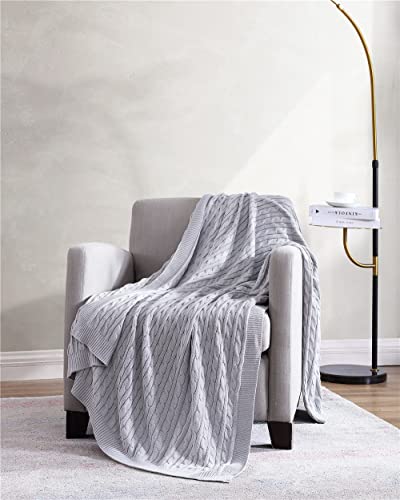 The Nesting Company – Oak 100% Cotton Cable Knit 50" x 70" Throw Blanket (Gray)