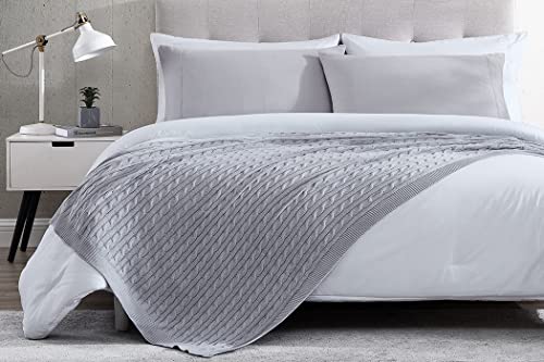 The Nesting Company – Oak 100% Cotton Cable Knit 50" x 70" Throw Blanket (Gray)