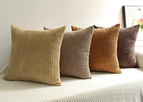 MEKAJUS Pack of 4 Pillow Covers 18x18 Brown Decorative Throw Pillow Covers Soft Corduroy Solid Pillow Covers Modern Decor Square Cushion Covers for Couch Sofa Bedroom Car Living Room (Brown)