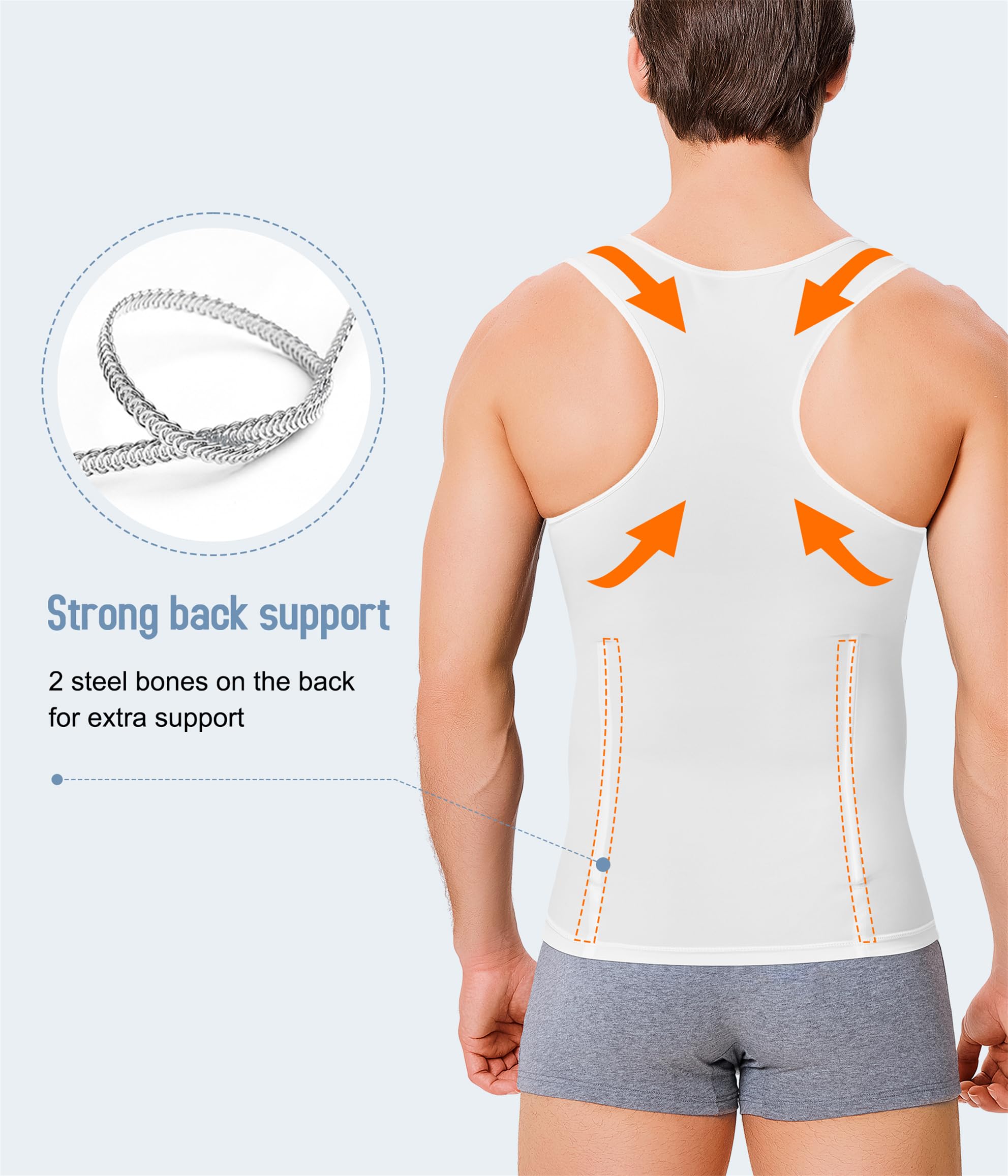 Men Body Shaper Slimming Vest Tight Tank Top Compression Shirt Tummy Control Underwear Moobs Binder (White, L)