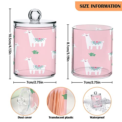 KEEPREAL Cute Lama with Cactus Qtip Holder Dispenser with Lids, 2PCS Plastic Food Storage Canisters, Apothecary Jar Containers for Vanity Organizer Storage