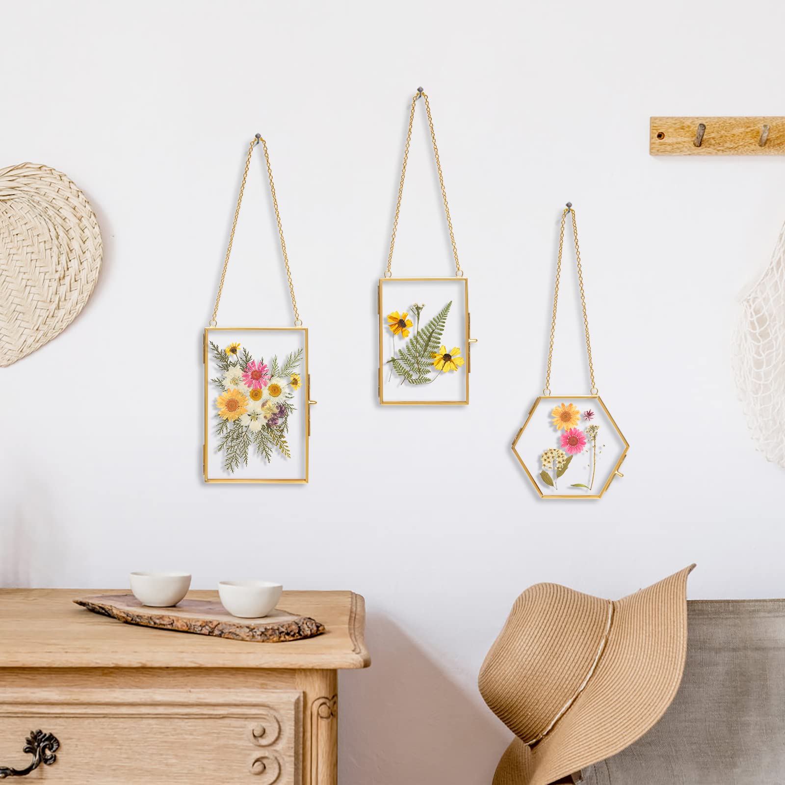 Double Glass Frame for Pressed Flowers - w/Real Dried Flowers and Tweezer for Handicrafts, Photo, or Other Small Flat Items