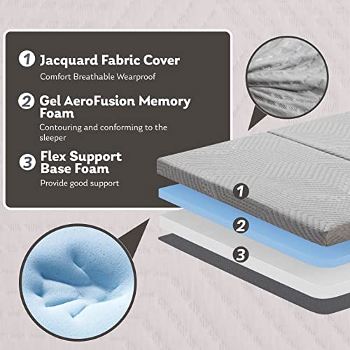 Tri-Fold Memory Foam Mattress, 4 inch Twin Folding Mattress with Collapsible and Washable Cover, Travel and Guest Mat, 75"×38"×4", Grey