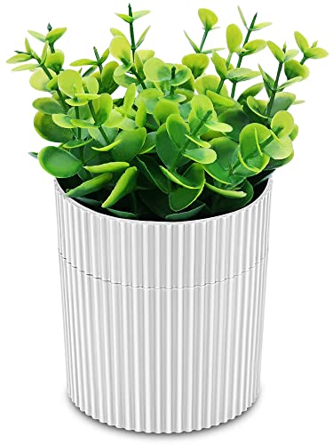 Bathroom Canister, Bathroom Storage Organizer For Cotton Ball, Bath Salts, Cotton Rounds,Floss Picks, Hair Clips, Apothecary Jars For Vanity Makeup Organizer, Cute Artificial Plants Design As Perfect Bathroom Decoration & Accessories (White)