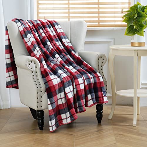 Chaps Plush Plaid Throw Blanket - Oversized Cozy Fuzzy Soft Flannel - 50" X 70" Winchester Plaid - Americana Red
