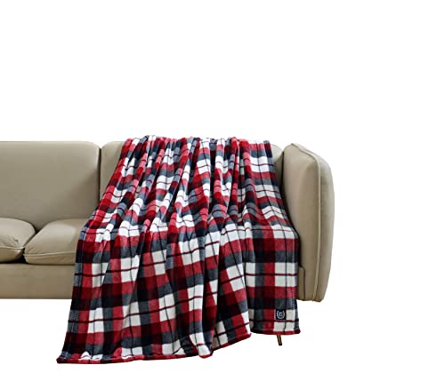 Chaps Plush Plaid Throw Blanket - Oversized Cozy Fuzzy Soft Flannel - 50" X 70" Winchester Plaid - Americana Red
