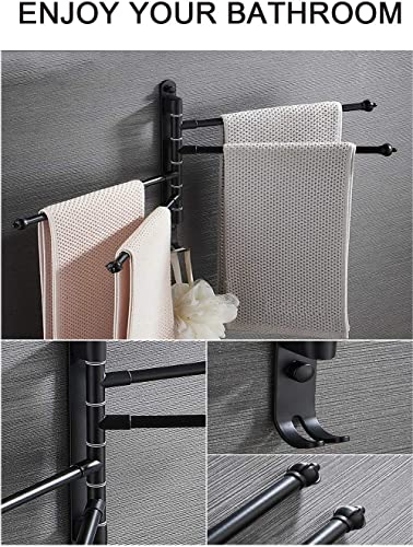 Nevup Swivel Towel Bar Rustproof Wall Mount Bathroom Swing Out Towel Shelf Self Adhesive with Glue or Wall Mount with Screws Folding Arm Hand Towel Rack