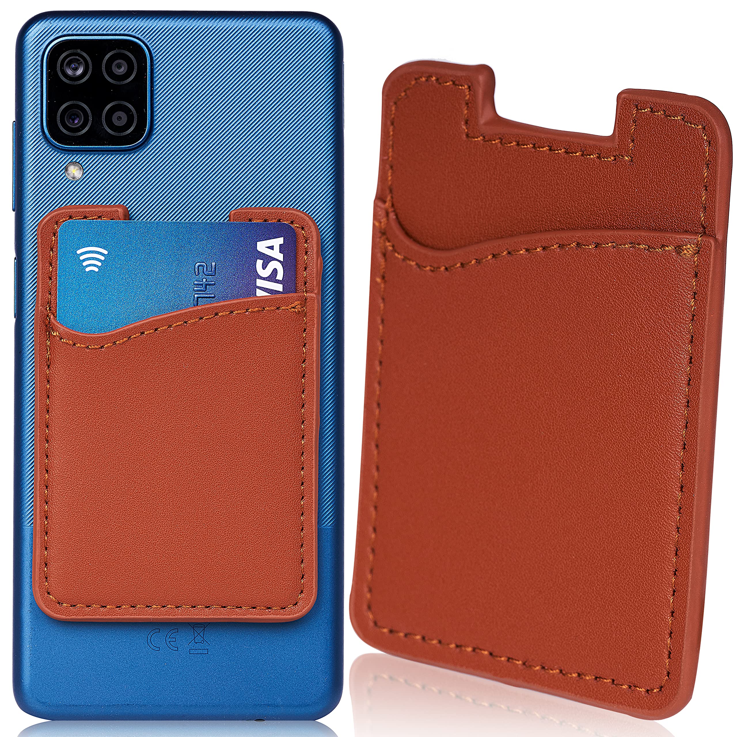 dizzy creek designs Premium Brown Leather Phone Wallet - 3.5"x3.7" Card Holder Stick on Wallet for iPhones and Android Smartphones - Easy to Attach