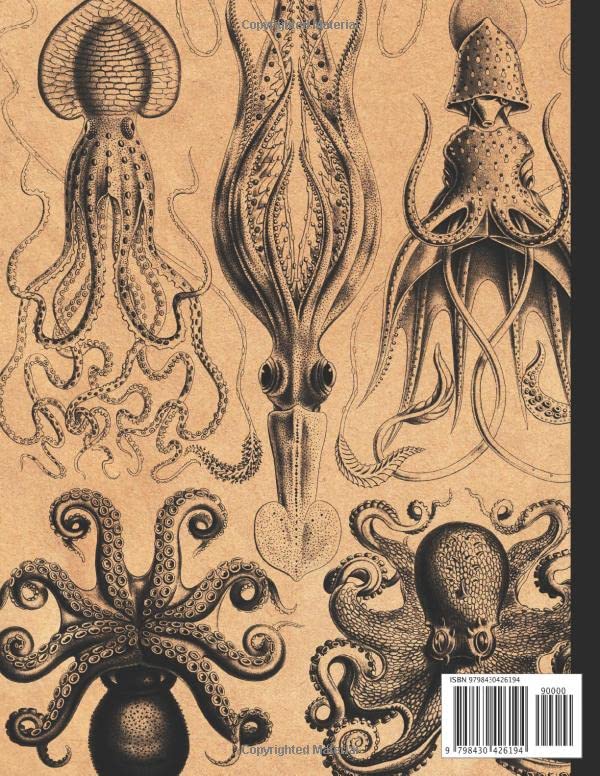 Composition Notebook: College Ruled, Octopus Ocean Sea Life Animals, Marine Biology Science Vintage Illustration Journal, 8.5" x 11"
