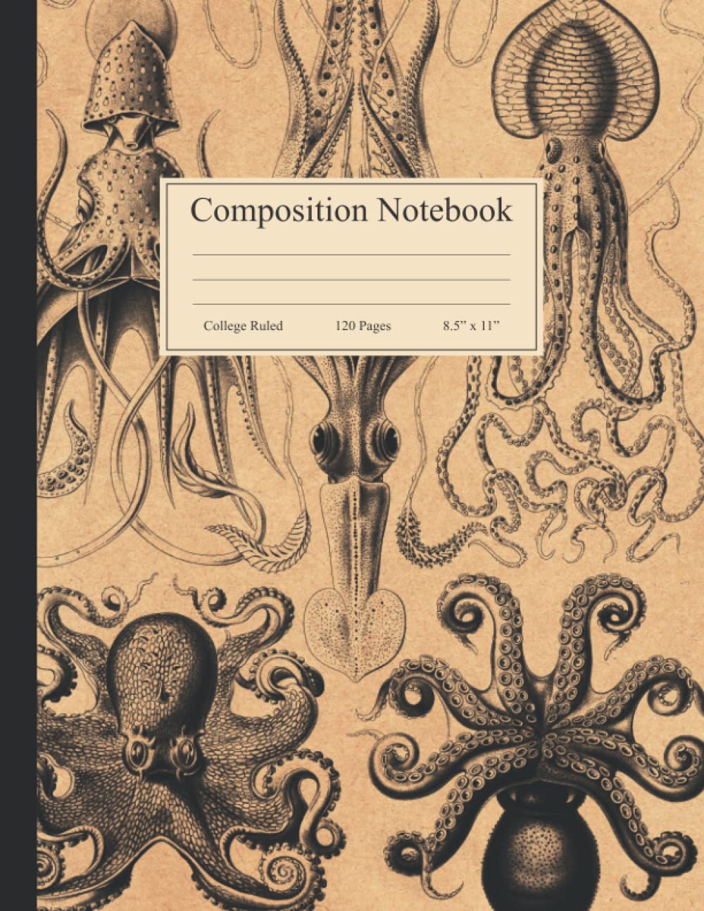 Composition Notebook: College Ruled, Octopus Ocean Sea Life Animals, Marine Biology Science Vintage Illustration Journal, 8.5" x 11"