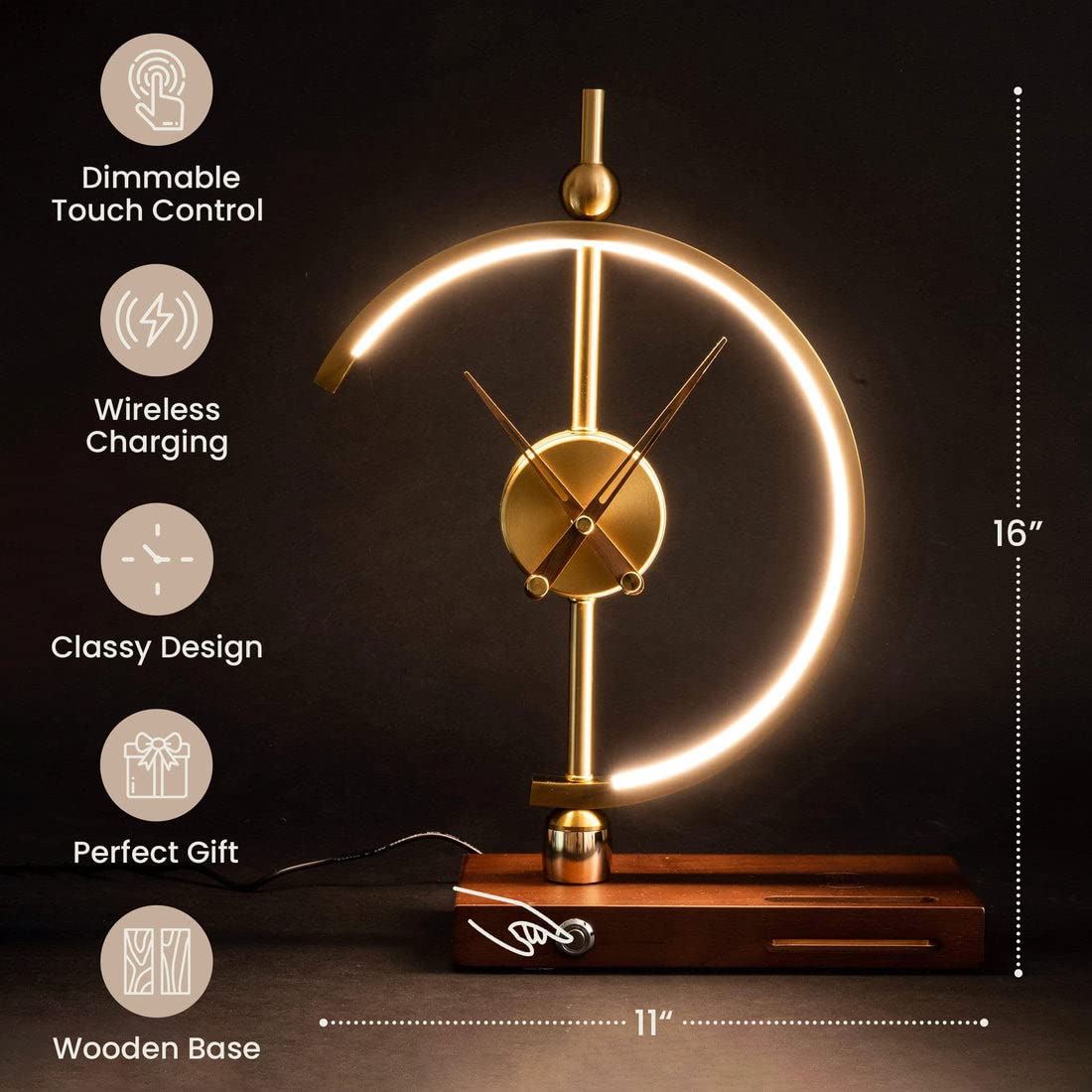 Nogy Desk Lamp with Wireless Charger • Desk Accessories Modern Desk Lamp with Charger • Desk Clock for Office • Desk Lamp with Clock • Art Deco Lamp • Office Desk Light • Dimmable