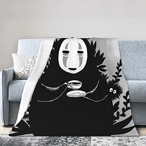 Elegant Large Flannel Blanket,SPI-rit-ed Anime Aw-ay No Face Man Sherpa Fleece Throw Blanket Plush Fluffy Fuzzy Twin Size Bed Blanket No Shedding Travel Blanket for Bedroom 60"x80"
