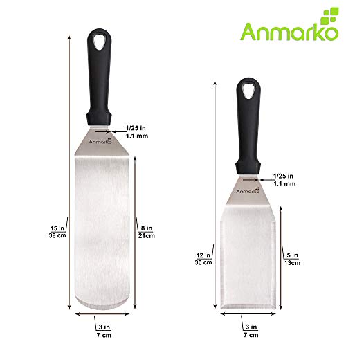 Metal Spatula Stainless Steel and Scraper - Professional Chef Griddle Spatulas Set of 3 - Heavy Duty Accessories Great for Cast Iron BBQ Flat Top Grill Skillet Pan - Commercial Grade