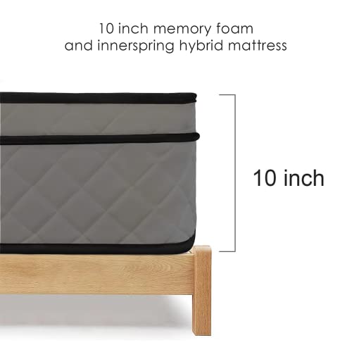 EIUE Queen Hybrid Mattress 10 Inch Innerspring,Memory Foam Hybrid,Medium Firm,White