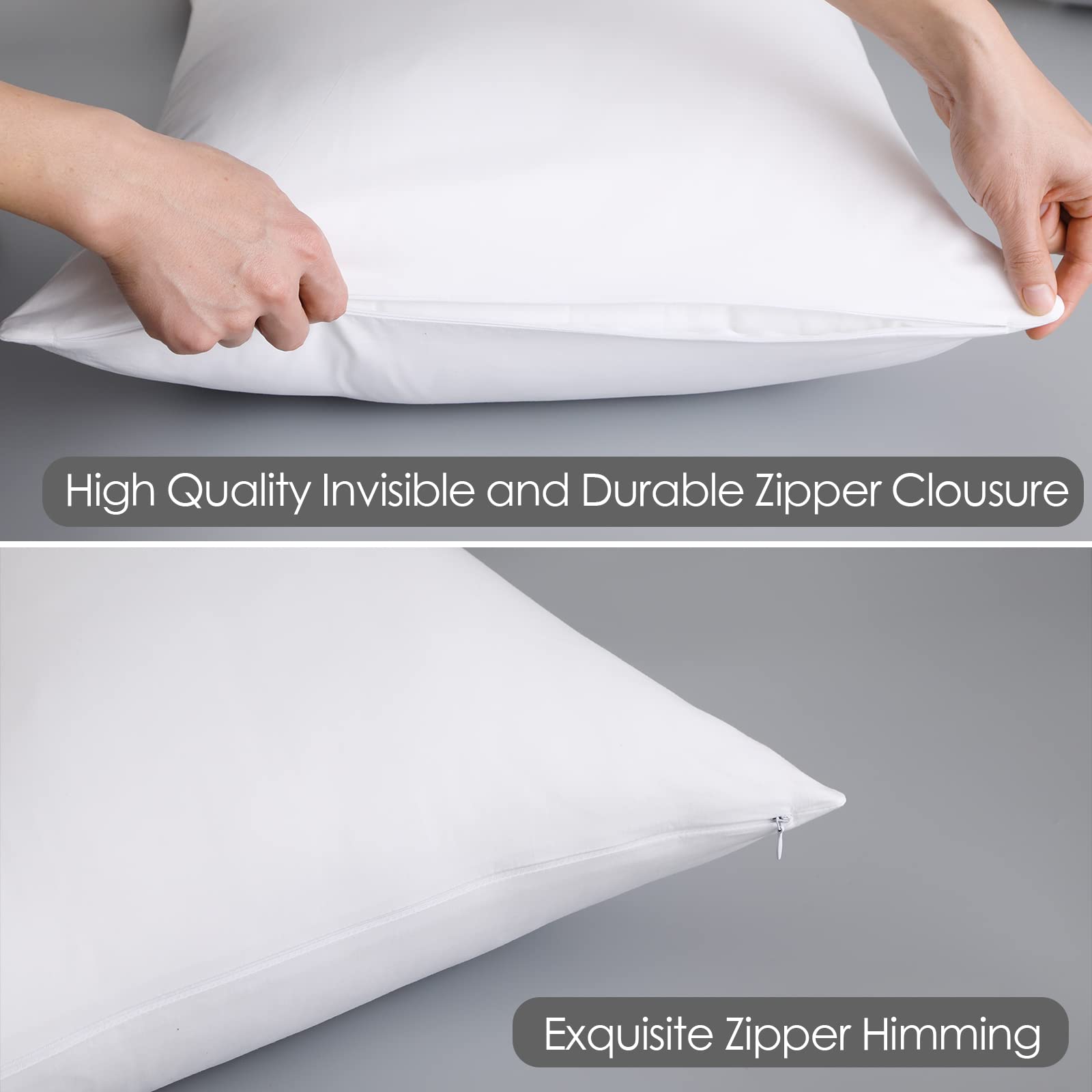 100% Egyptian Cotton Pillow Protectors Set of 2, 600 Thread Count King Size Bed Pillow Cases with Zipper, Sateen Weave Cooling Pillow Cases Quiet and Breathable Easy Care (2PCS, King, White)
